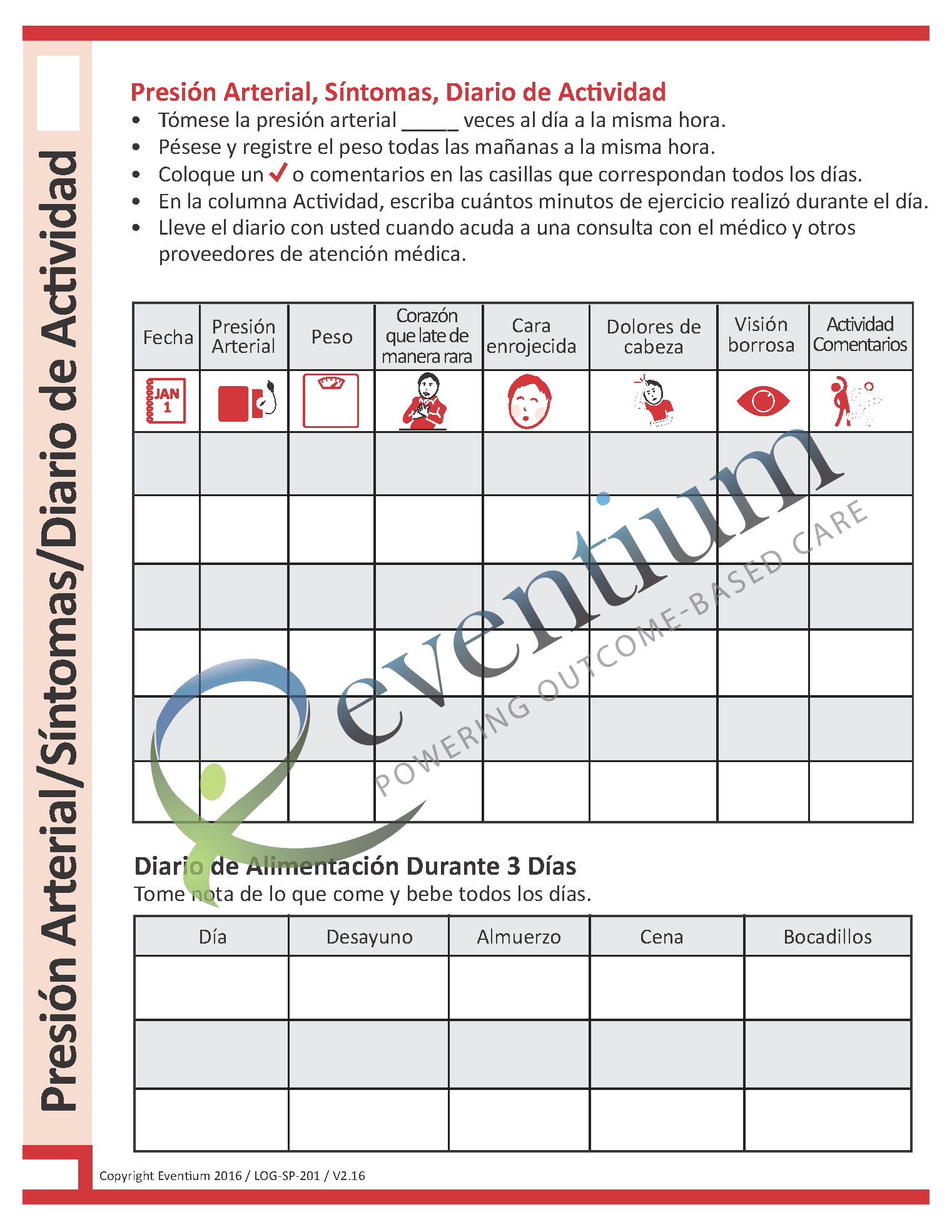 Blood Pressure Symptom Activity Log Spanish Eventium