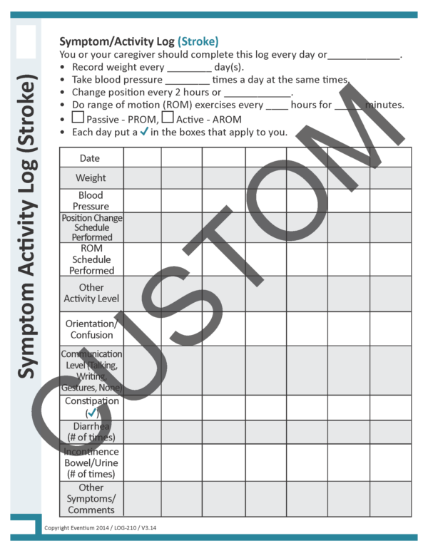 Symptom/Activity Log (Stroke) Custom | Eventium