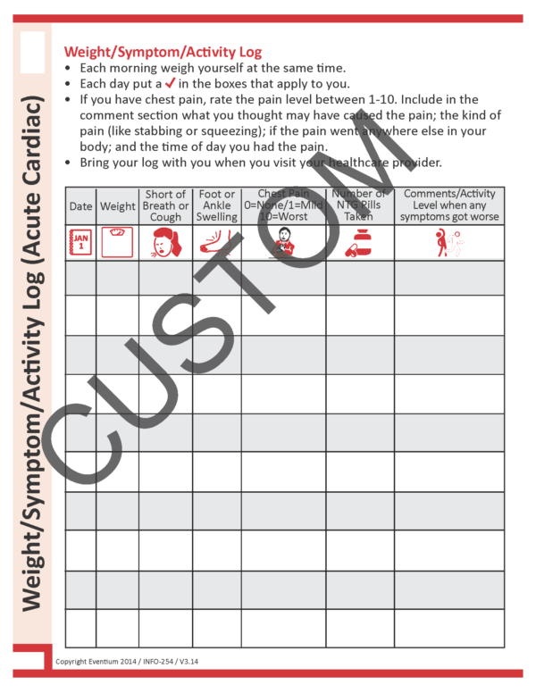Weight/Symptom/Activity Log (Acute Cardiac) Custom | Eventium